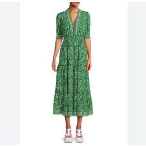 Max Studio | Dresses | Max Studio Green Floral Print Ruffle Maxi Dress ...
